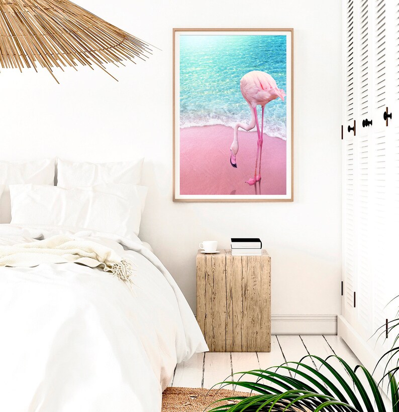 Pink Flamingo Print Beach Wall Art Tropical Poster Flamingo | Etsy