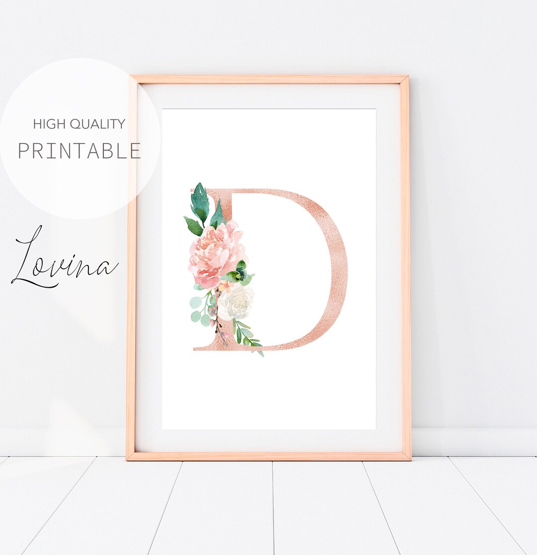 Letter D Print, Blush Pink Floral Letters, Alphabet Print, Blush Pink ...
