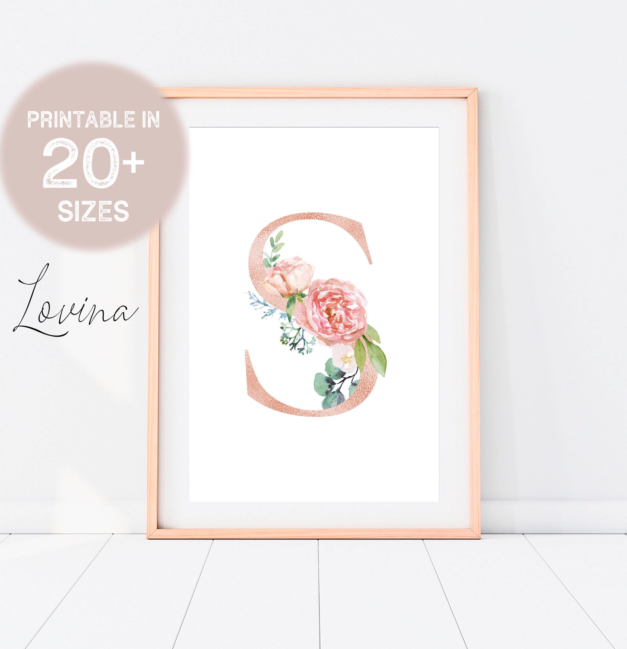 Letter S Print Blush Pink Floral Letters Alphabet Print | Etsy