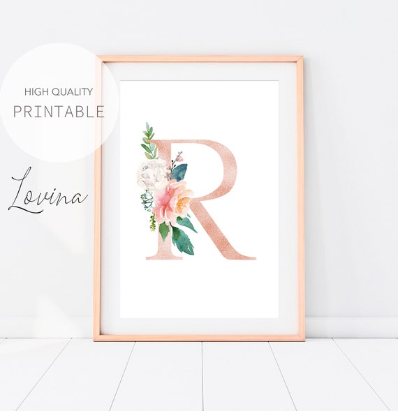 Letter R Print Blush Pink Floral Letters Alphabet Print | Etsy