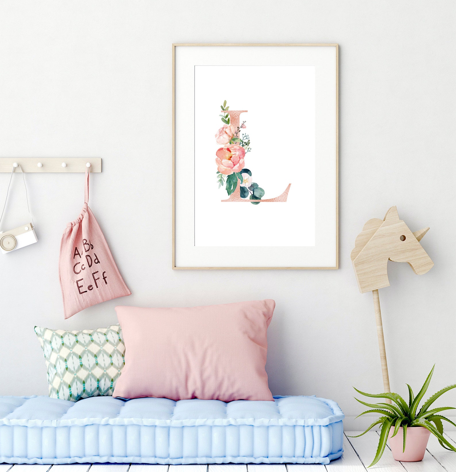 Letter L Print Blush Pink Floral Letters Alphabet Print | Etsy