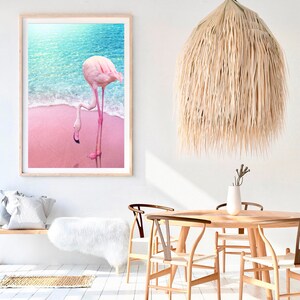Pink Flamingo Print, Beach Wall Art, Tropical Poster, Flamingo Wall Art ...