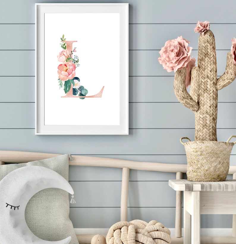 Letter L Print, Blush Pink Floral Letters, Alphabet Print, Letter L ...