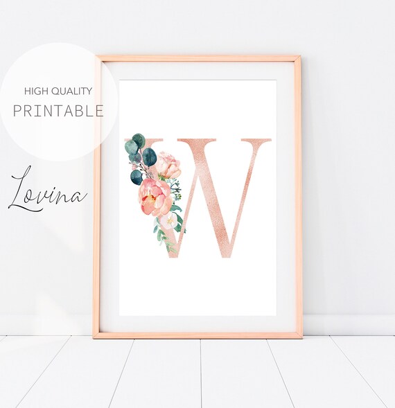 Letter W Print Blush Pink Floral Letters Alphabet Print | Etsy
