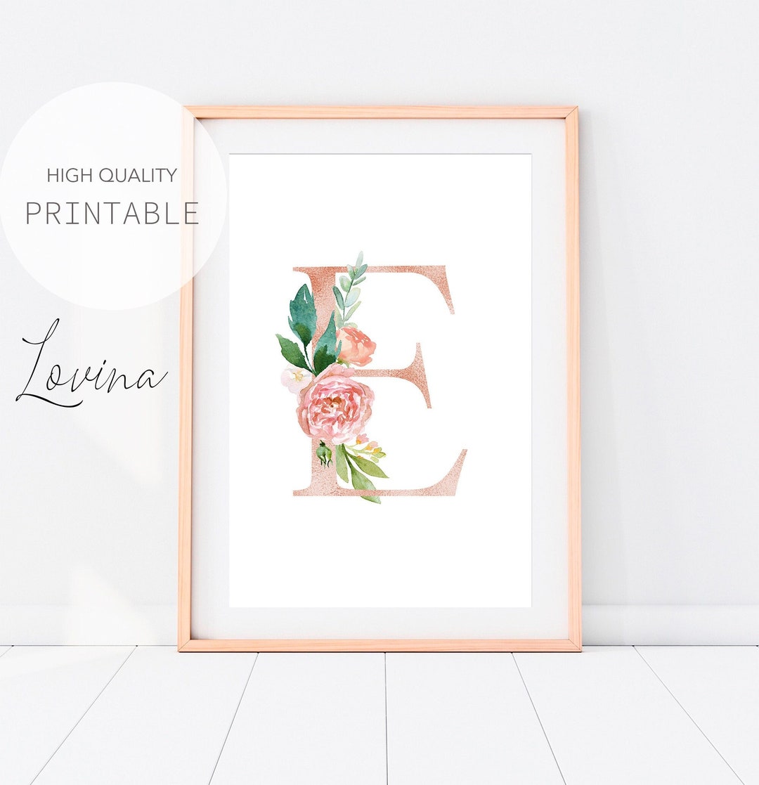 Letter E Print, Blush Pink Floral Letters, Alphabet Print, Letter E ...