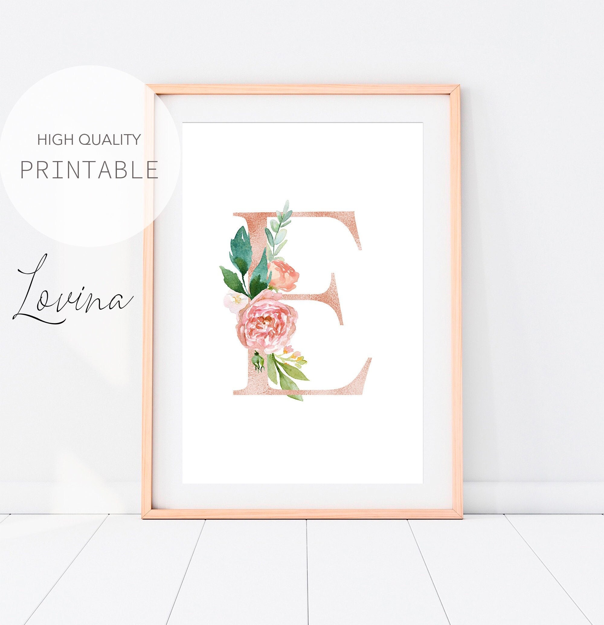 Letter E Print Blush Pink Floral Letters Alphabet Print - Etsy