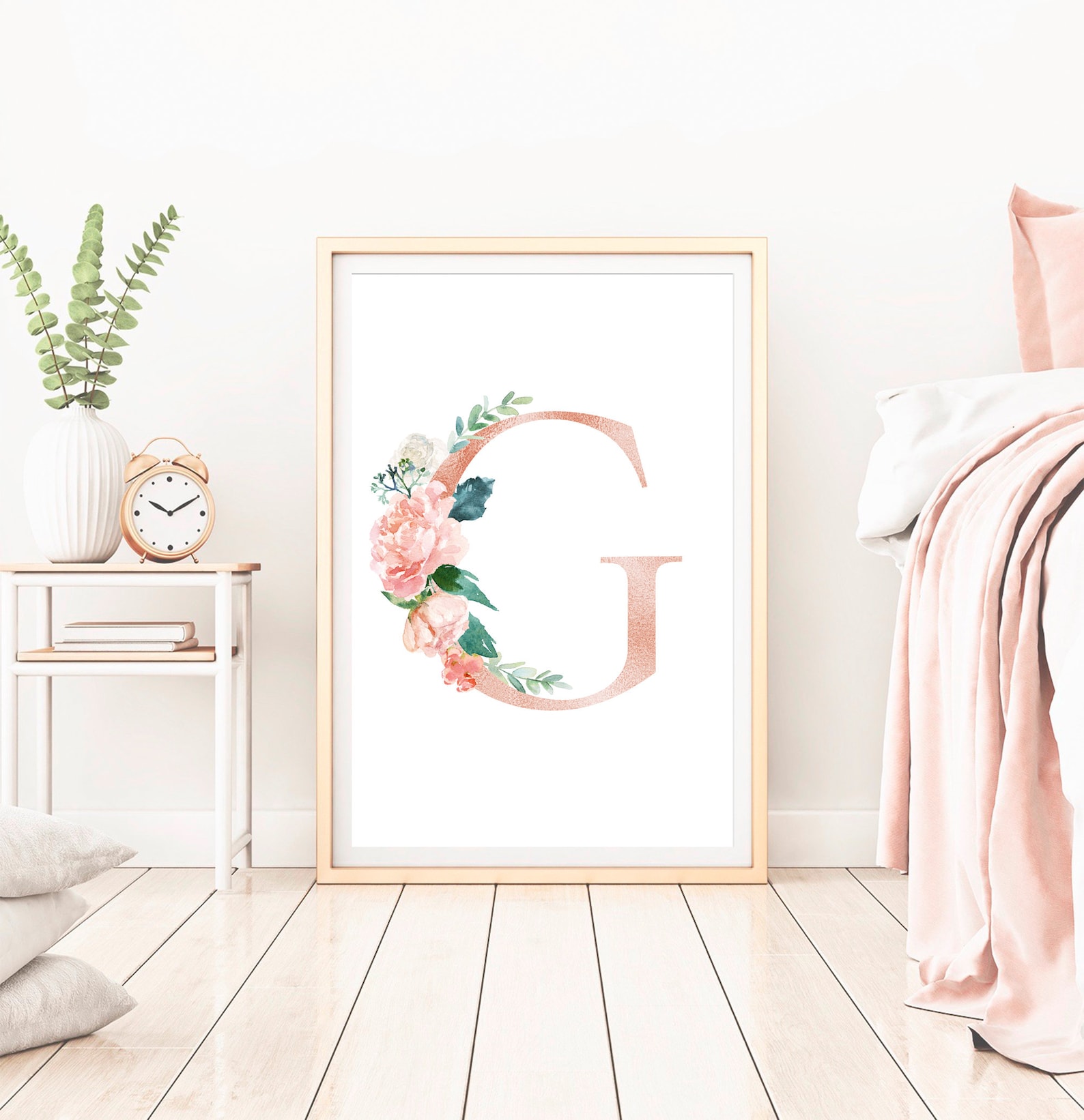 Letter G Print Blush Pink Floral Letters Alphabet Print - Etsy