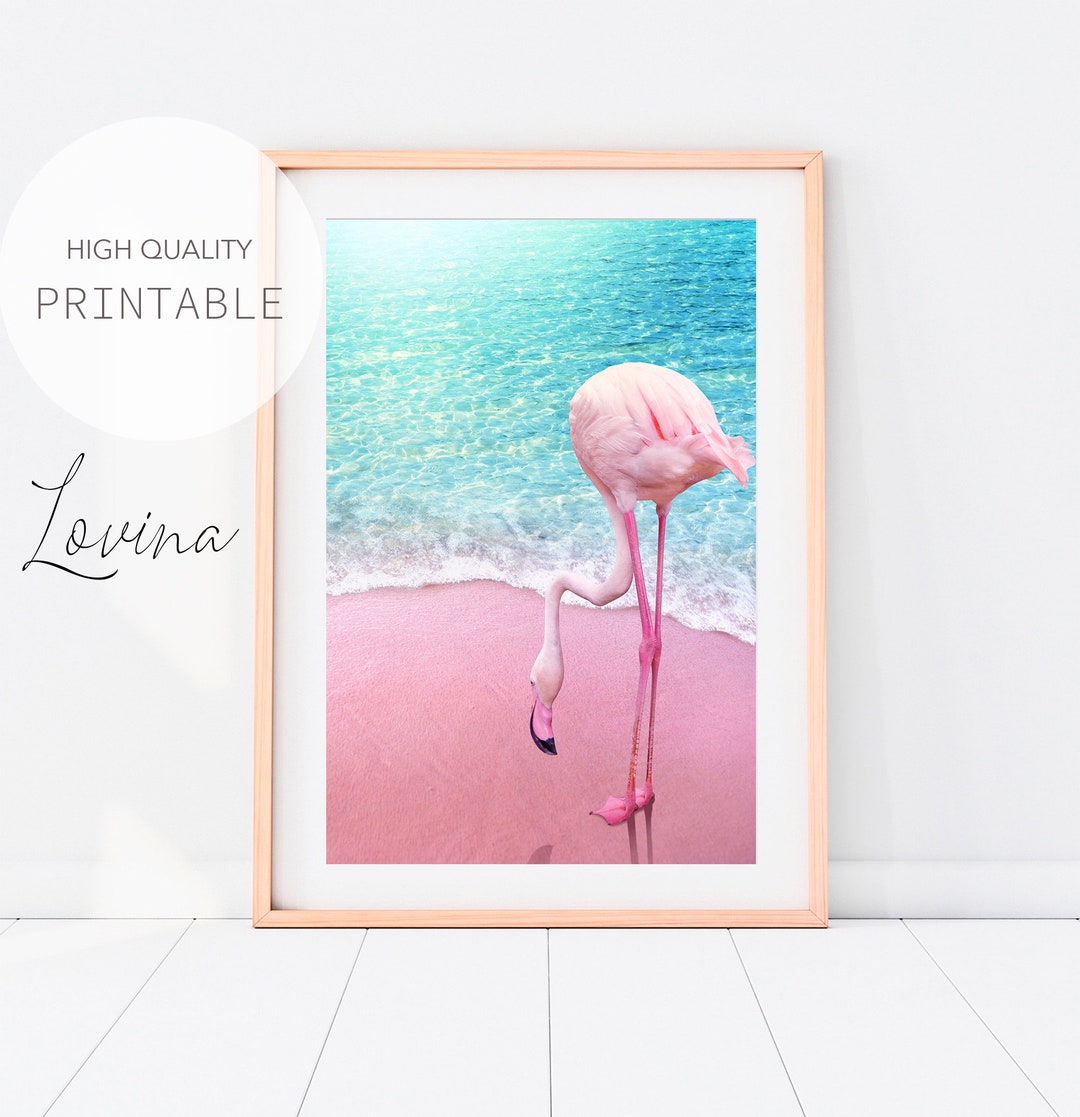 Pink Flamingo Print, Beach Wall Art, Tropical Poster, Flamingo Wall Art ...