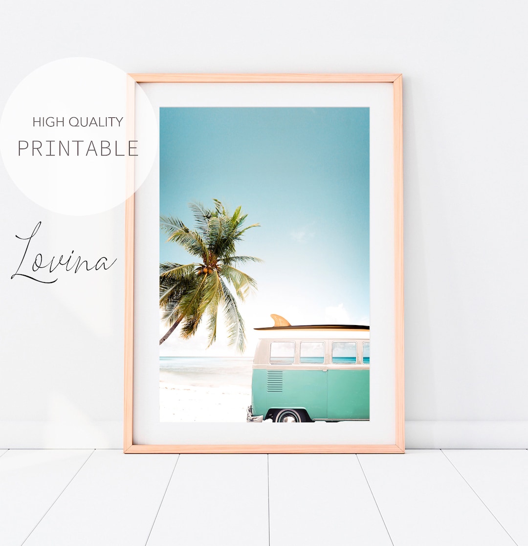 Retro Van Print, Beach Wall Art, DIGITAL DOWNLOAD, Surfboard Print ...