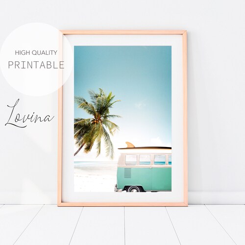 Beach Van Print Yellow Bus Poster DIGITAL DOWNLOAD Combi - Etsy