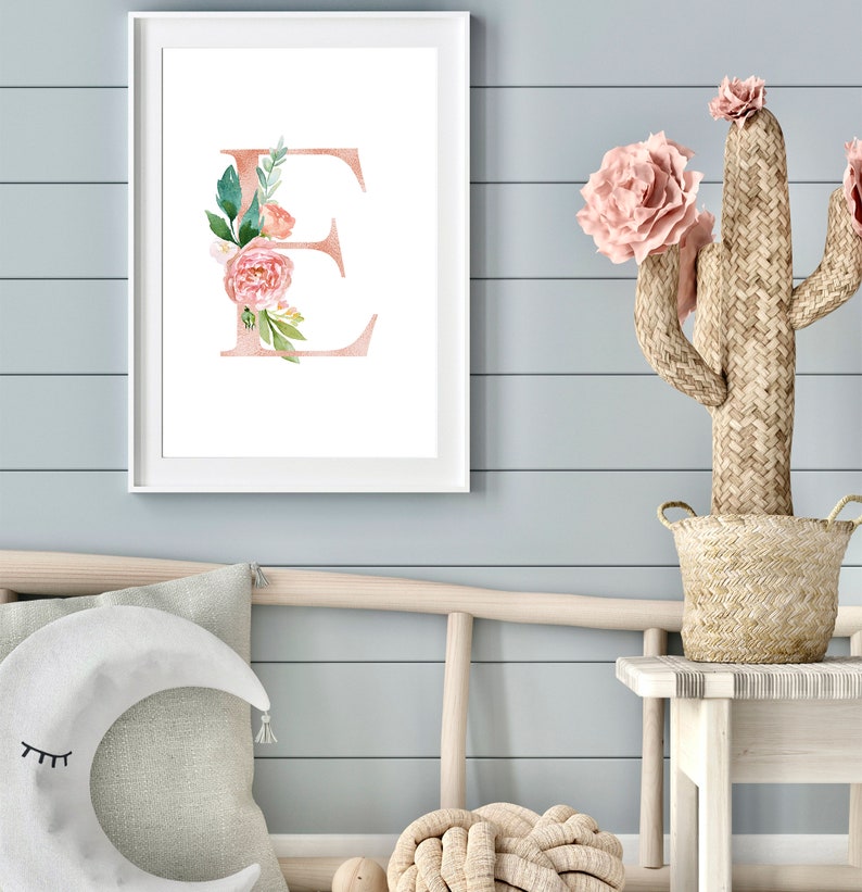 Letter E Print Blush Pink Floral Letters Alphabet Print - Etsy