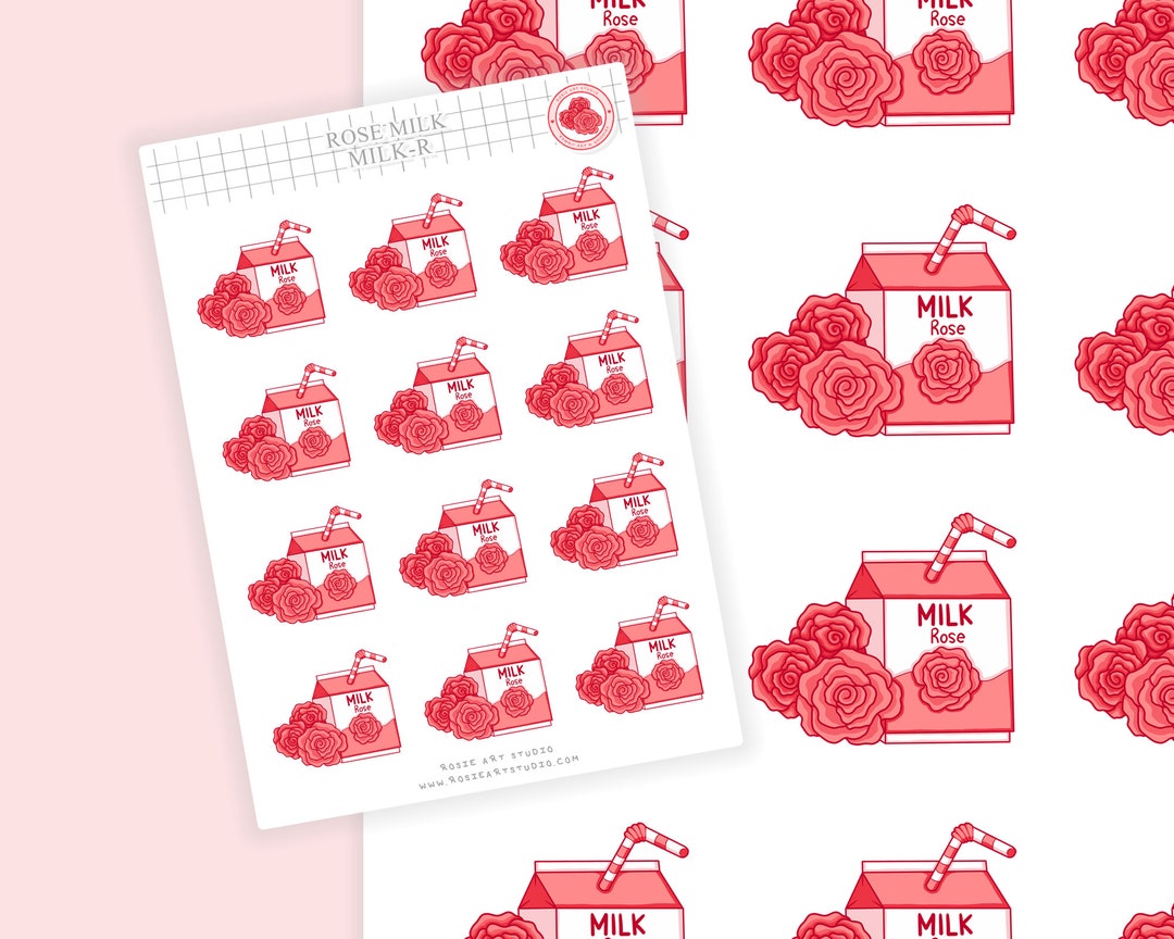 Rose Milk Stickers ~ Pink Food Planner Sticker Sheet - Kawaii Bujo ...