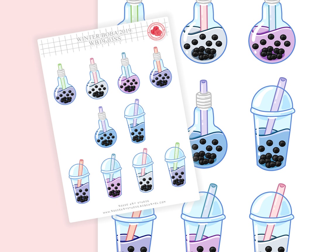 Winter Boba Stickers Blue Drink Food Planner Sticker Sheet Kawaii Bujo ...