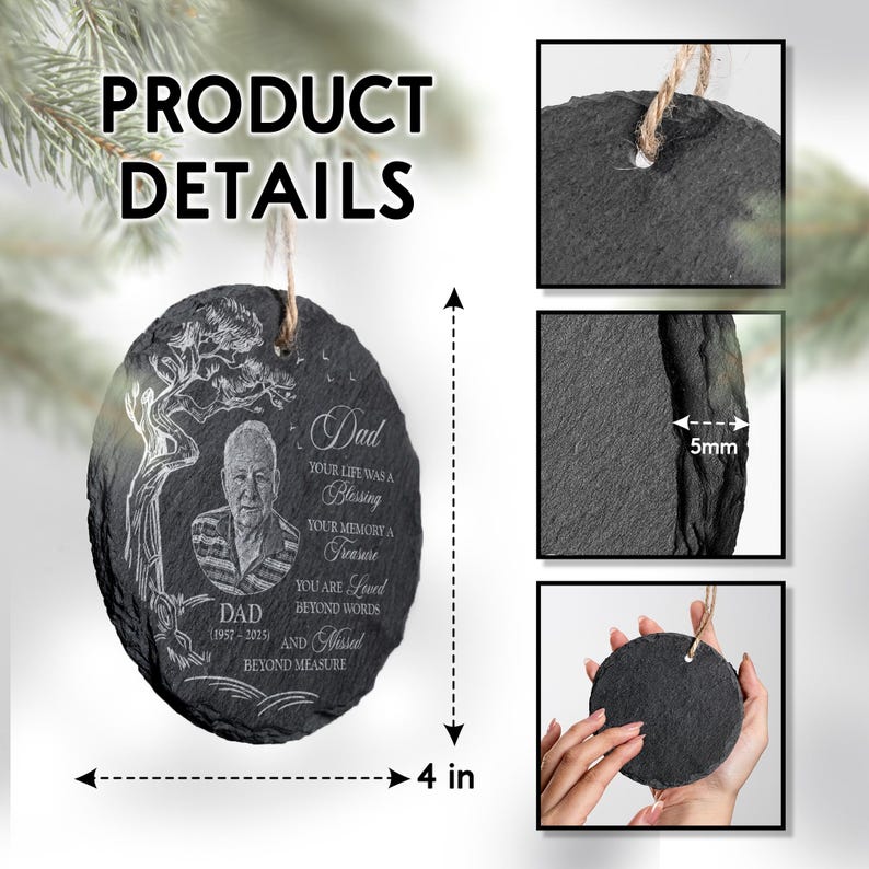 Personalized Dad Memorial Stone Ornament, Engraved Memorial Gifts for ...