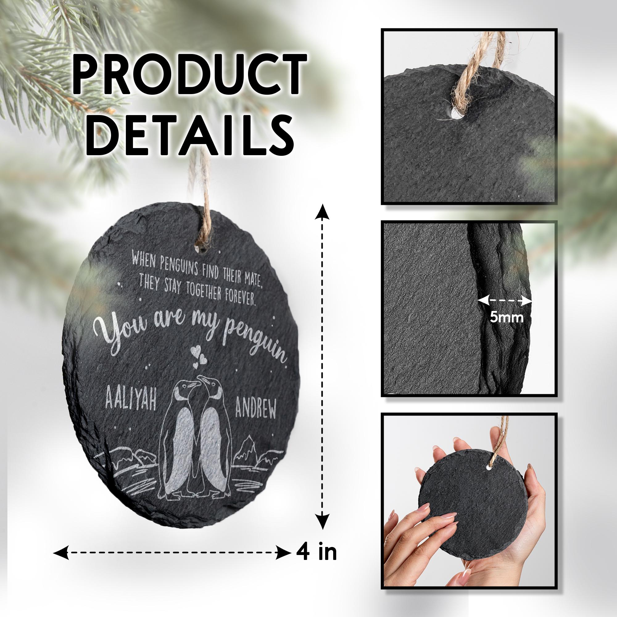 Custom Engraved Penguin Stone Ornament, Personalized Wedding ...