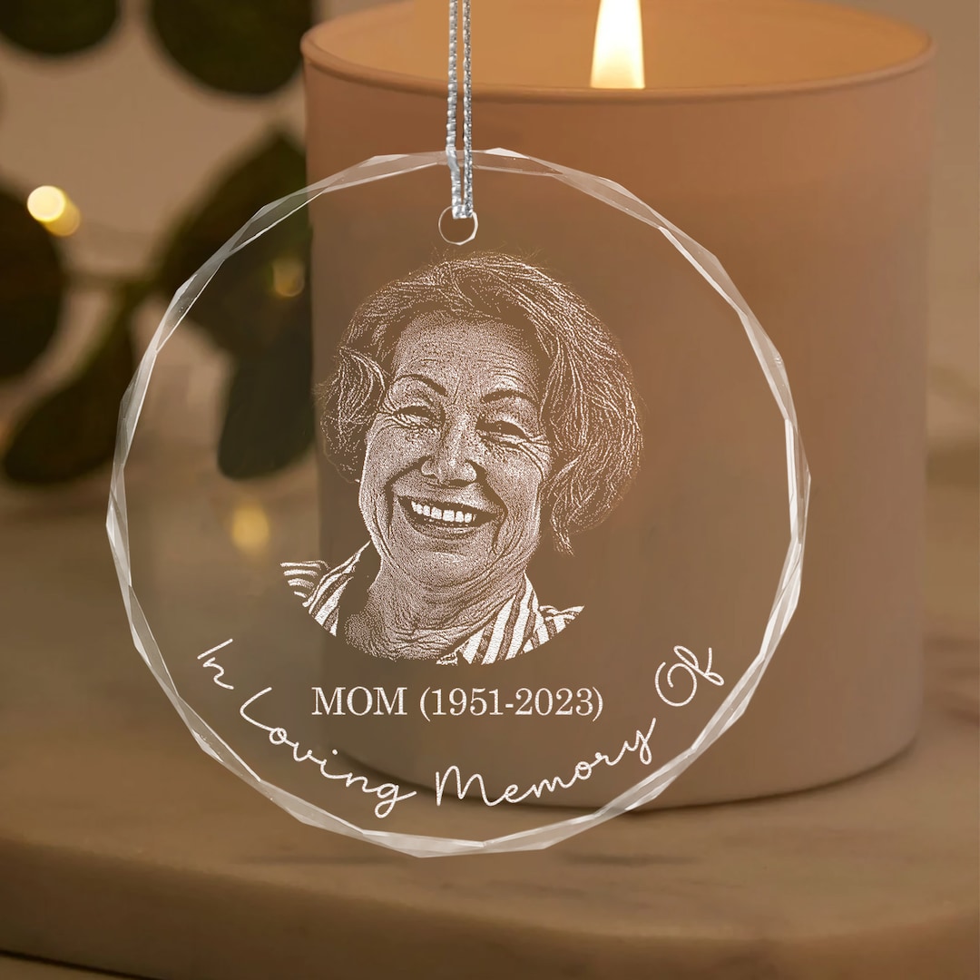 Custom Memorial Photo Crystal Ornament, Loss of Loved Mom Dad ...