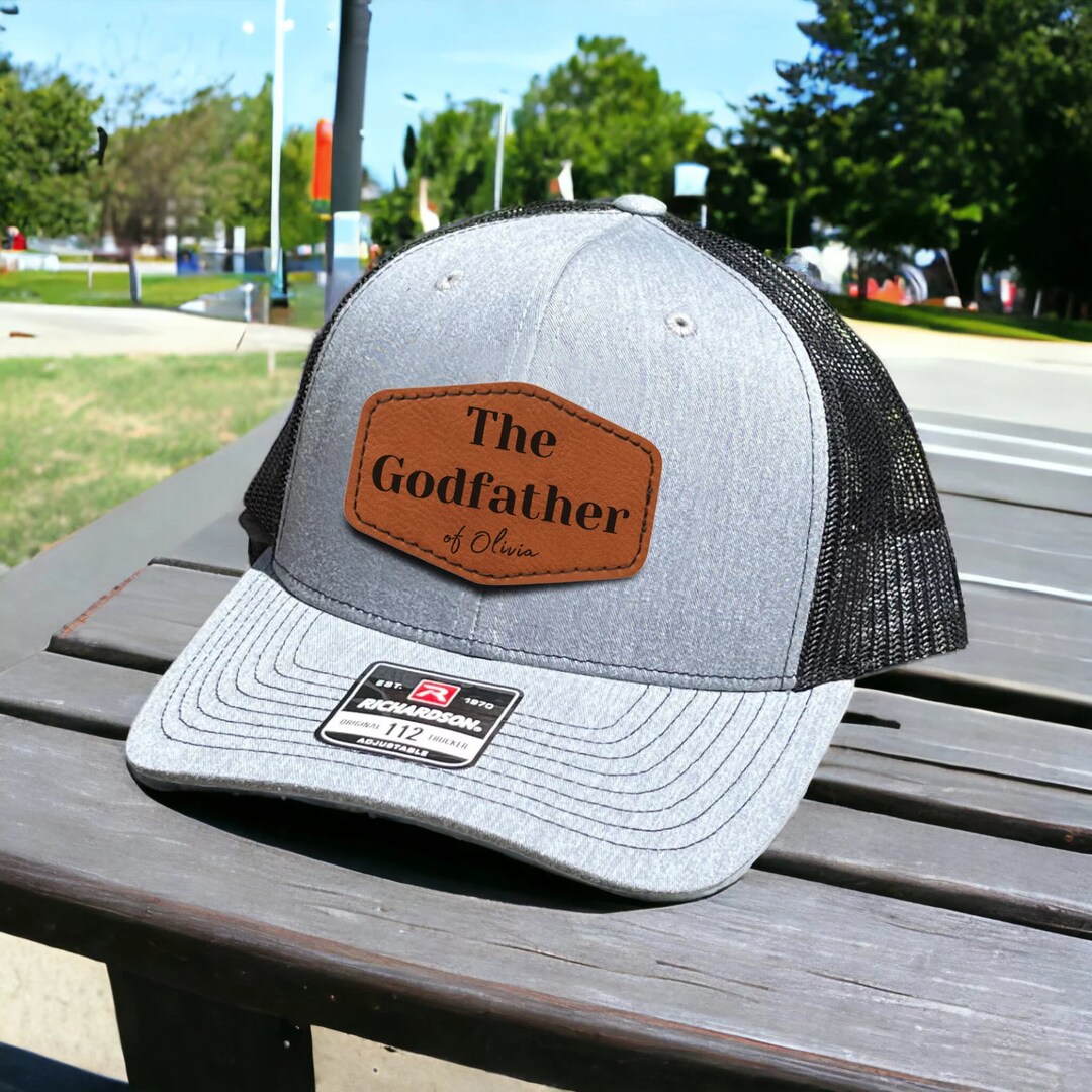 Personalized Godfather Leather Patch Cap - Engraved Custom Godparents ...