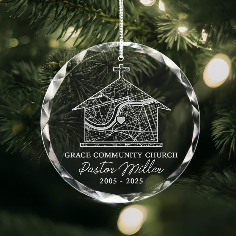 Personalized Church Map Crystal Ornament - Custom Christmas Pastor ...