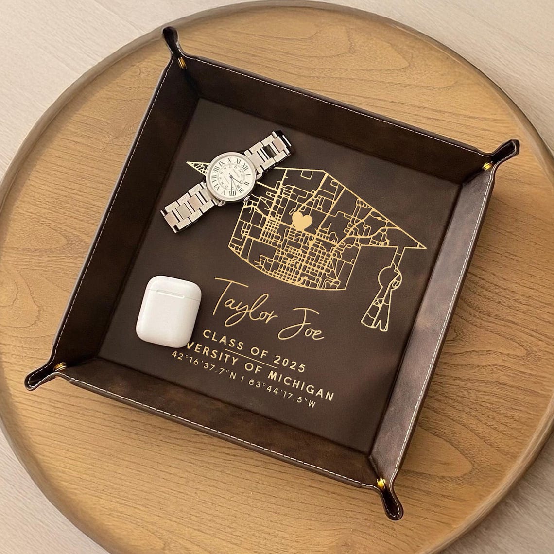 Custom College Map Graduation Leather Tray - Personalized Campus Map ...