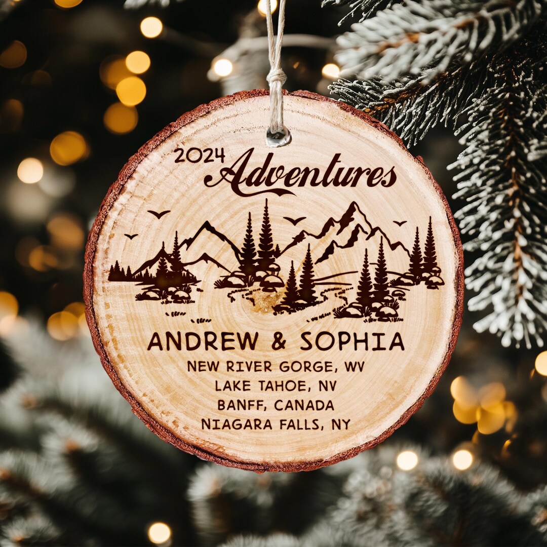 Personalized Travel Adventures Ornament, Travel Places Location Couple ...