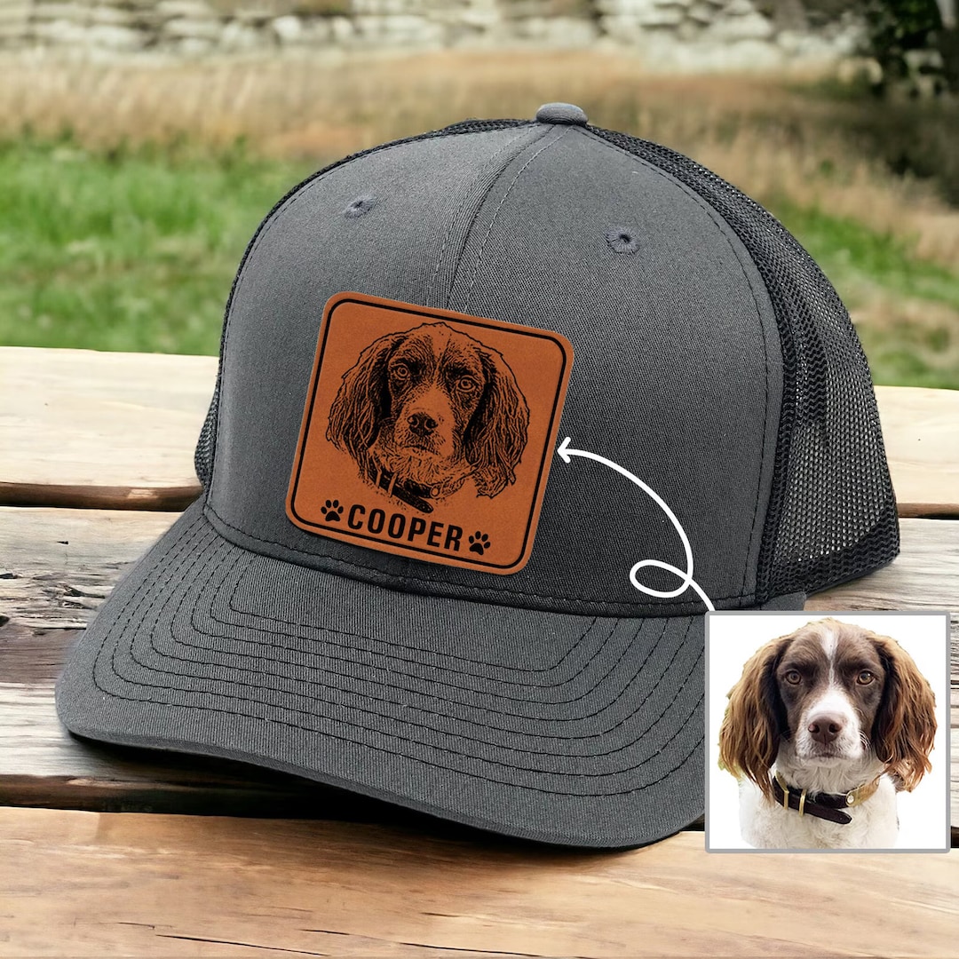 Custom Dog Photo Engraved Trucker Hat Leather Patch - Personalized ...