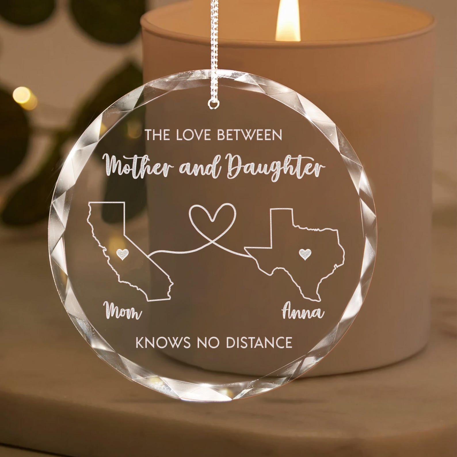 Custom Long Distance Christmas Ornament, Personalized Glass Ornament ...