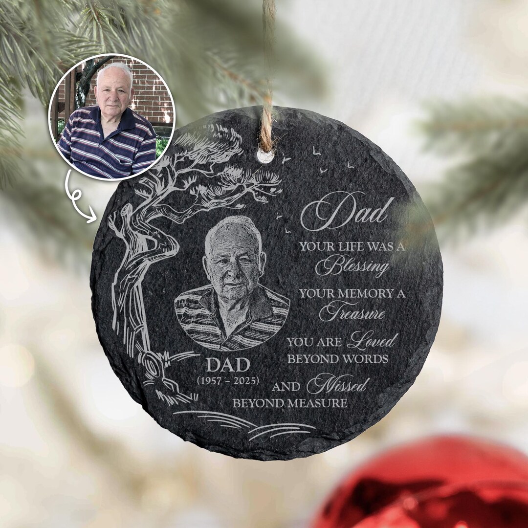 Personalized Dad Memorial Stone Ornament, Engraved Memorial Gifts for ...