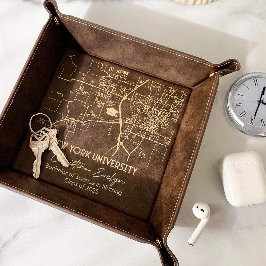 Custom Campus Map Graduation Leather Tray - Personalized College Grad ...