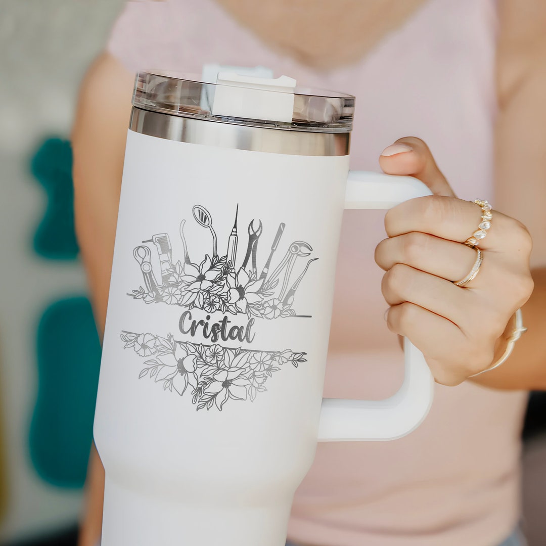 Custom Floral Dental Tumbler With Handle and Straw, Personalized ...