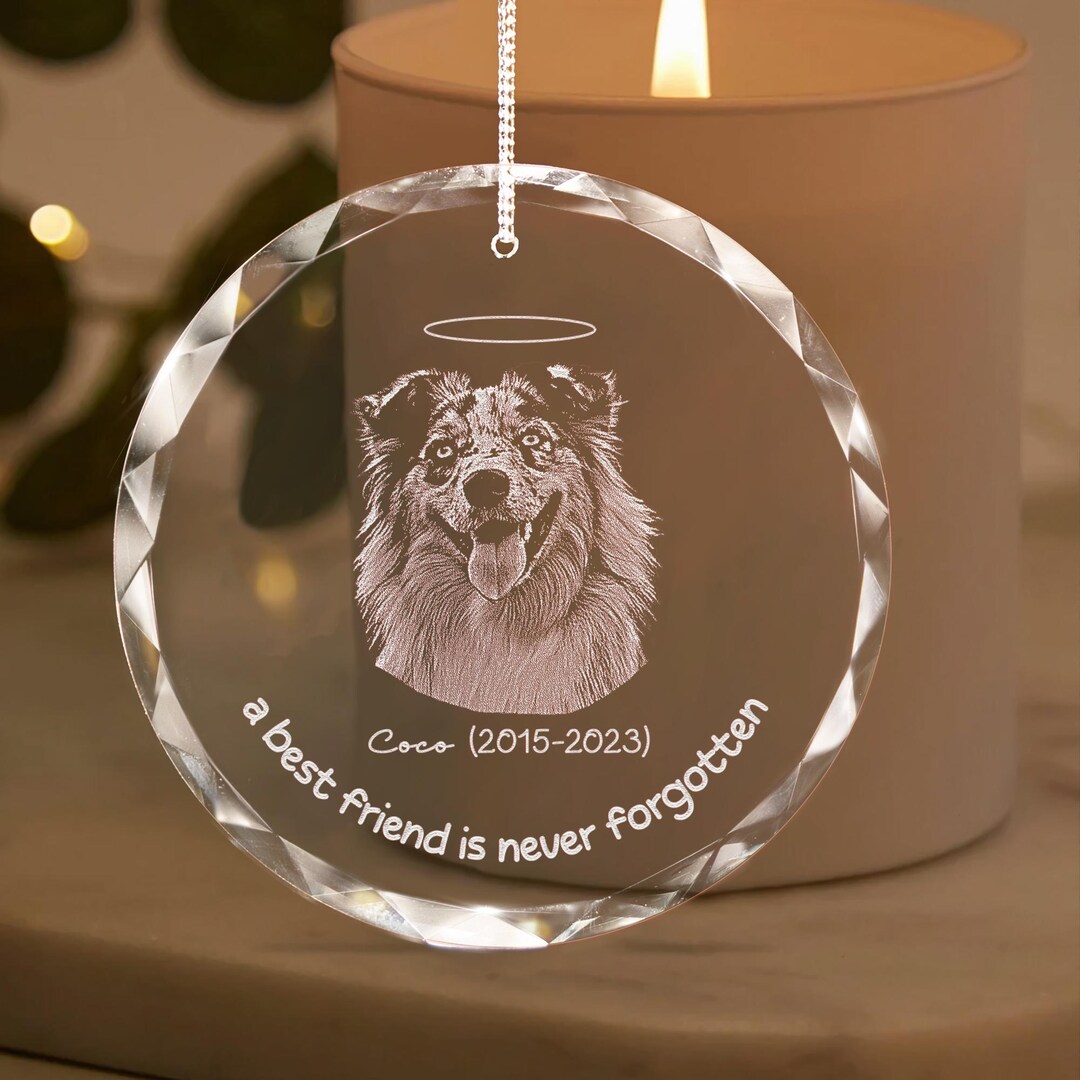 Personalized Pet Memorial Crystal Ornament, Engraved Photo Christmas ...