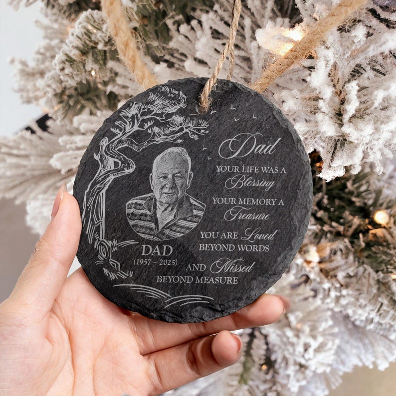 Personalized Dad Memorial Stone Ornament, Engraved Memorial Gifts for ...