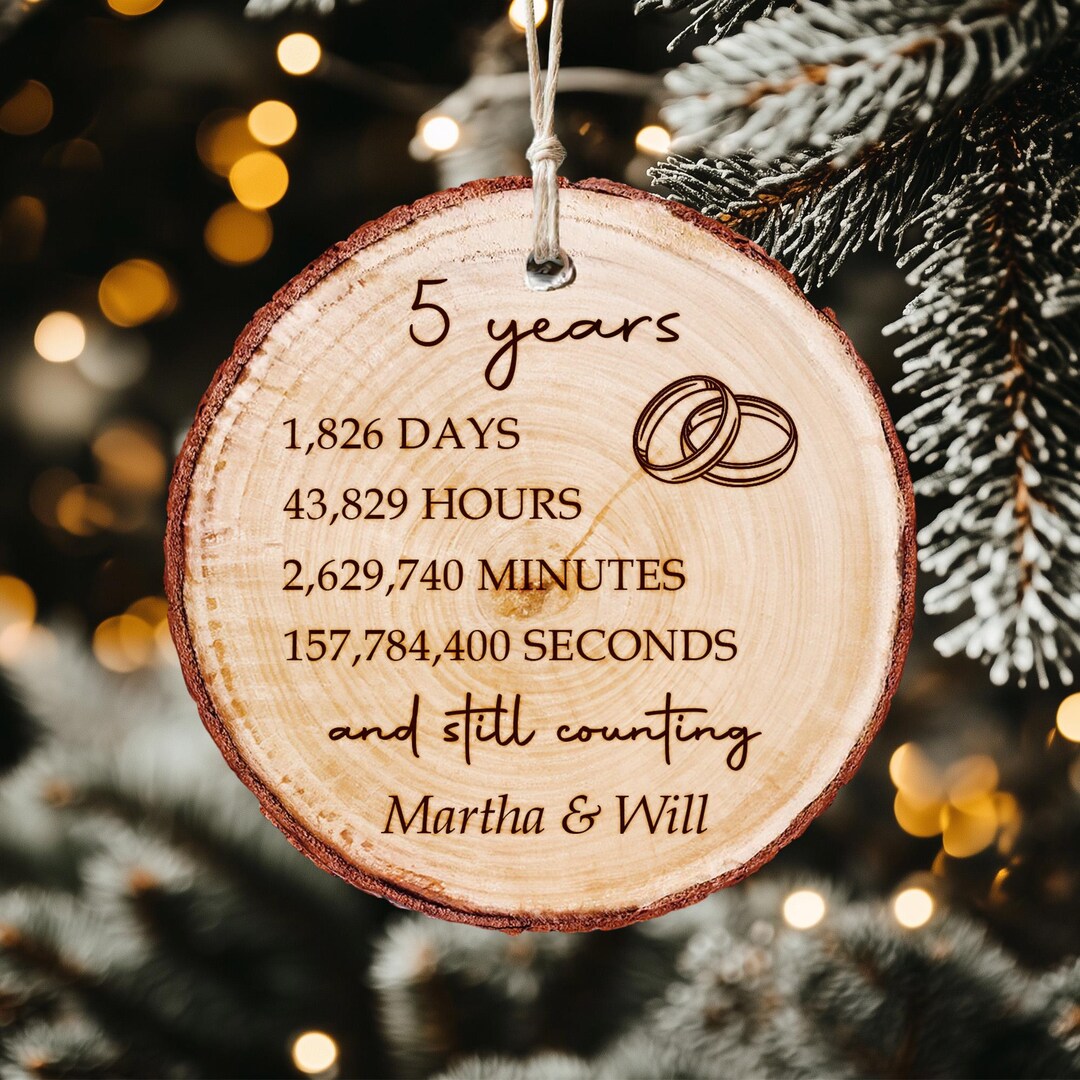 Custom Wood Anniversary Wedding Ornament, 5th Anniversary Christmas ...
