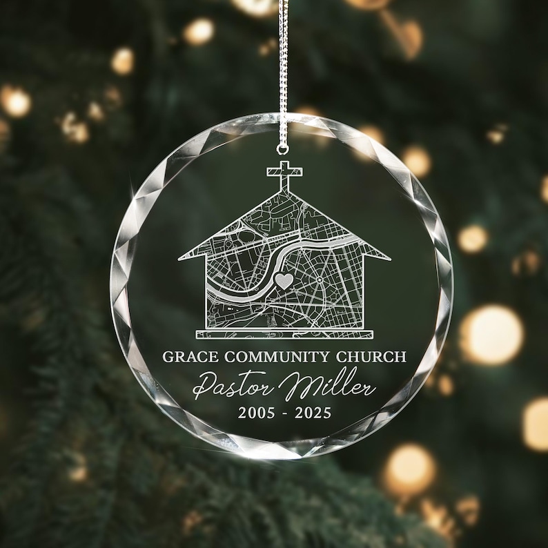 Personalized Church Map Crystal Ornament - Custom Christmas Pastor ...