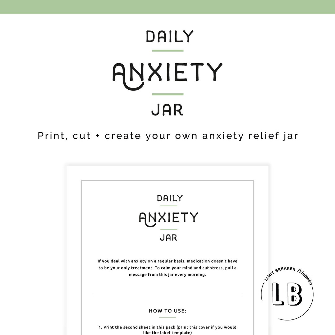 Daily Anxiety Jar Anxiety Printable, Anxiety Relief, Ease Anxiety, for ...