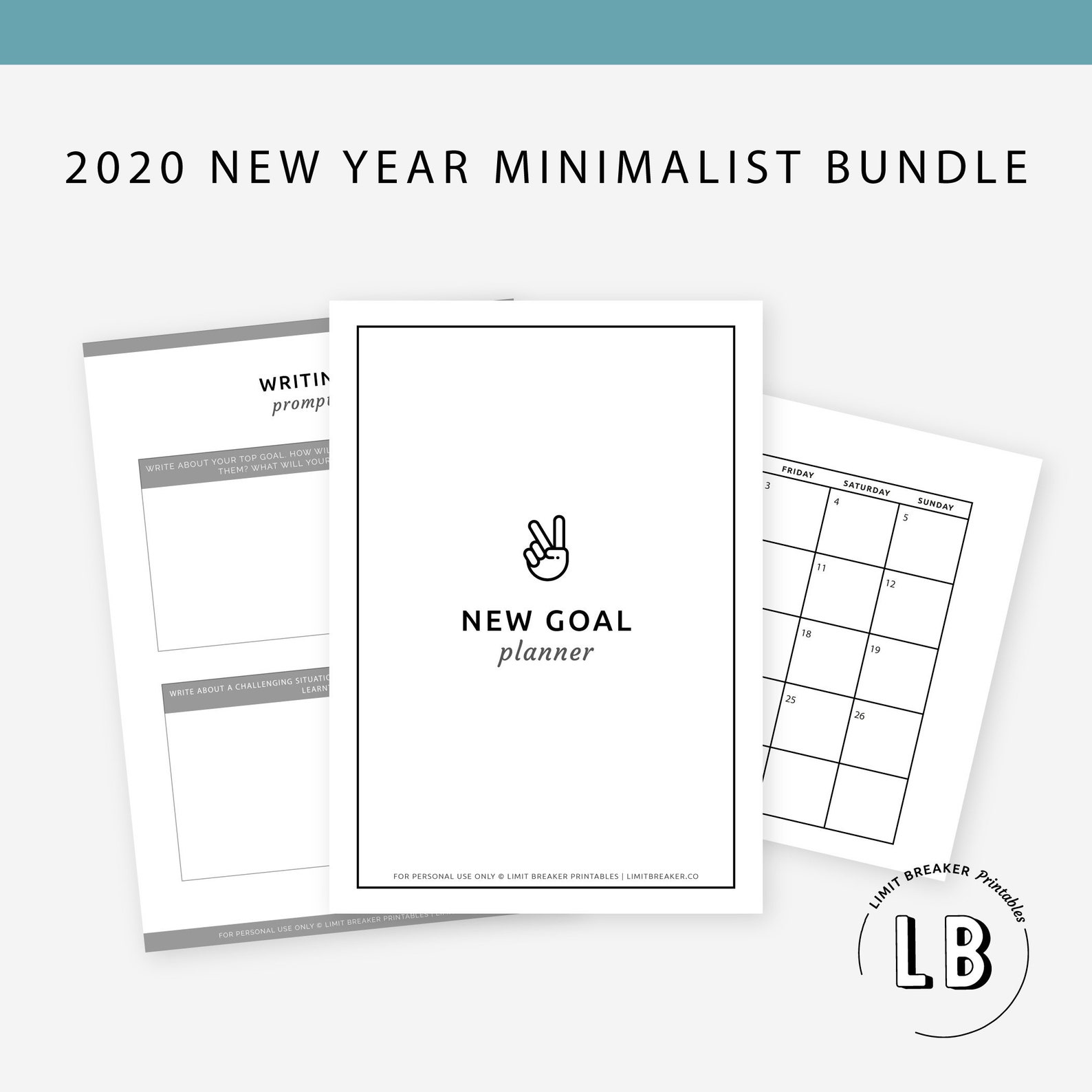 2020 New Year Minimalist Printable Bundle Includes 2020 Calendar, Self ...