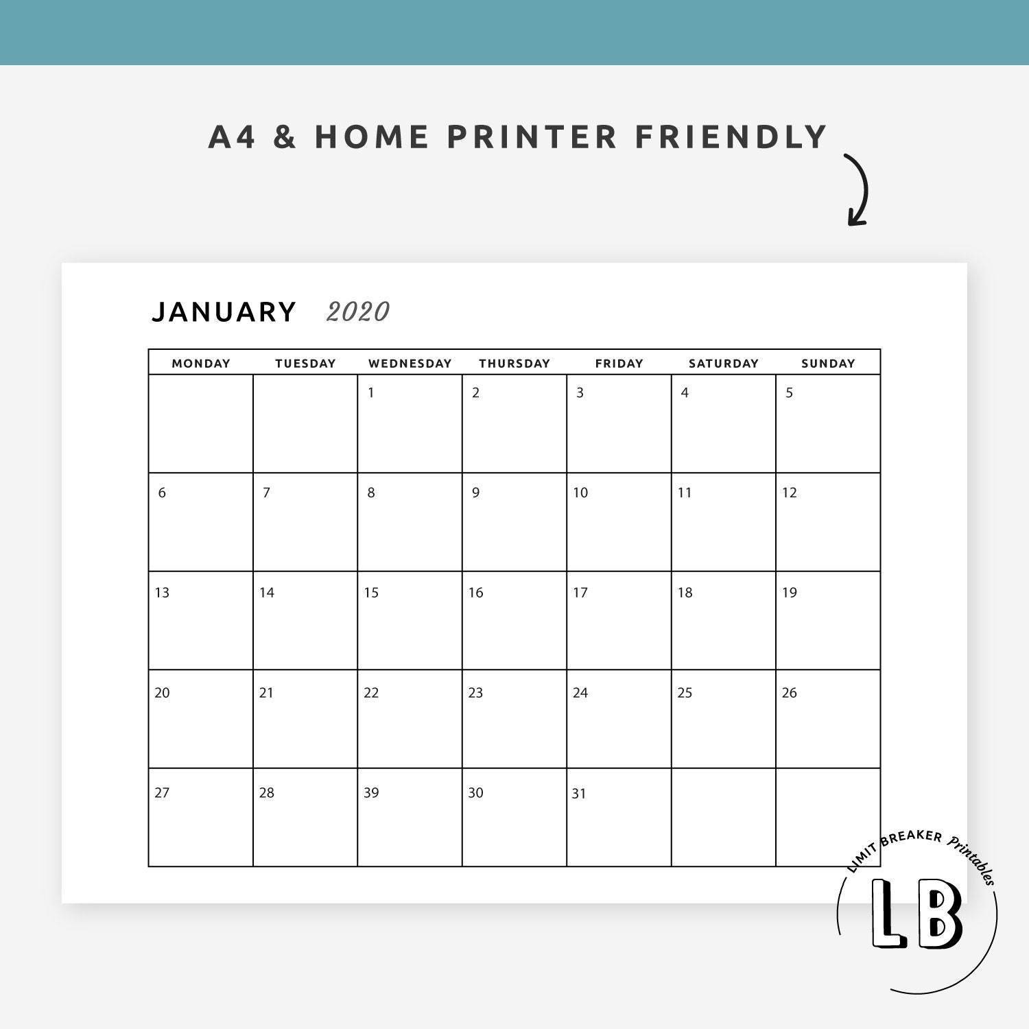 2020 Printable Minimalist Calendar Printable Desk Calendar, 2020 Wall ...