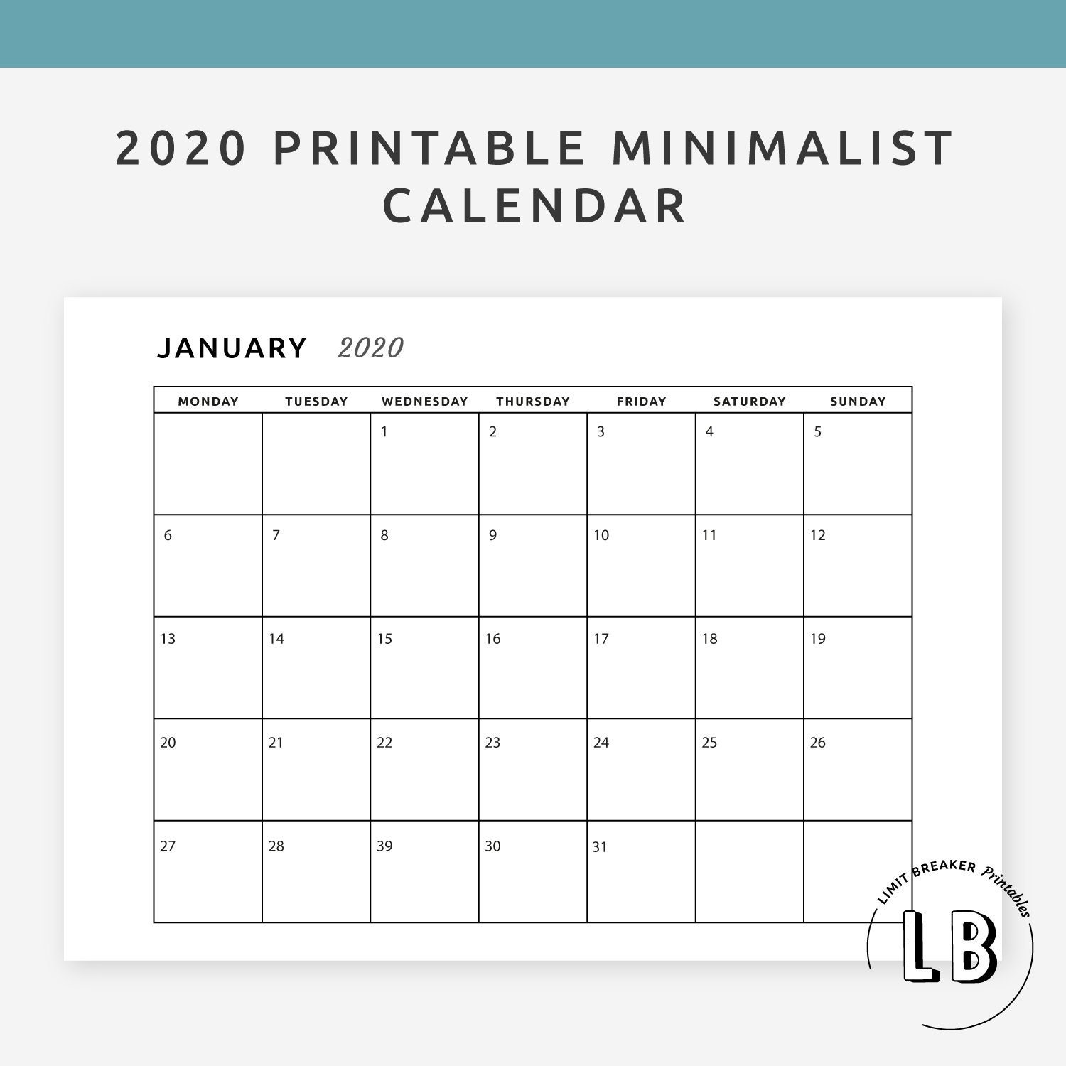 2020 Printable Minimalist Calendar Printable Desk Calendar, 2020 Wall ...