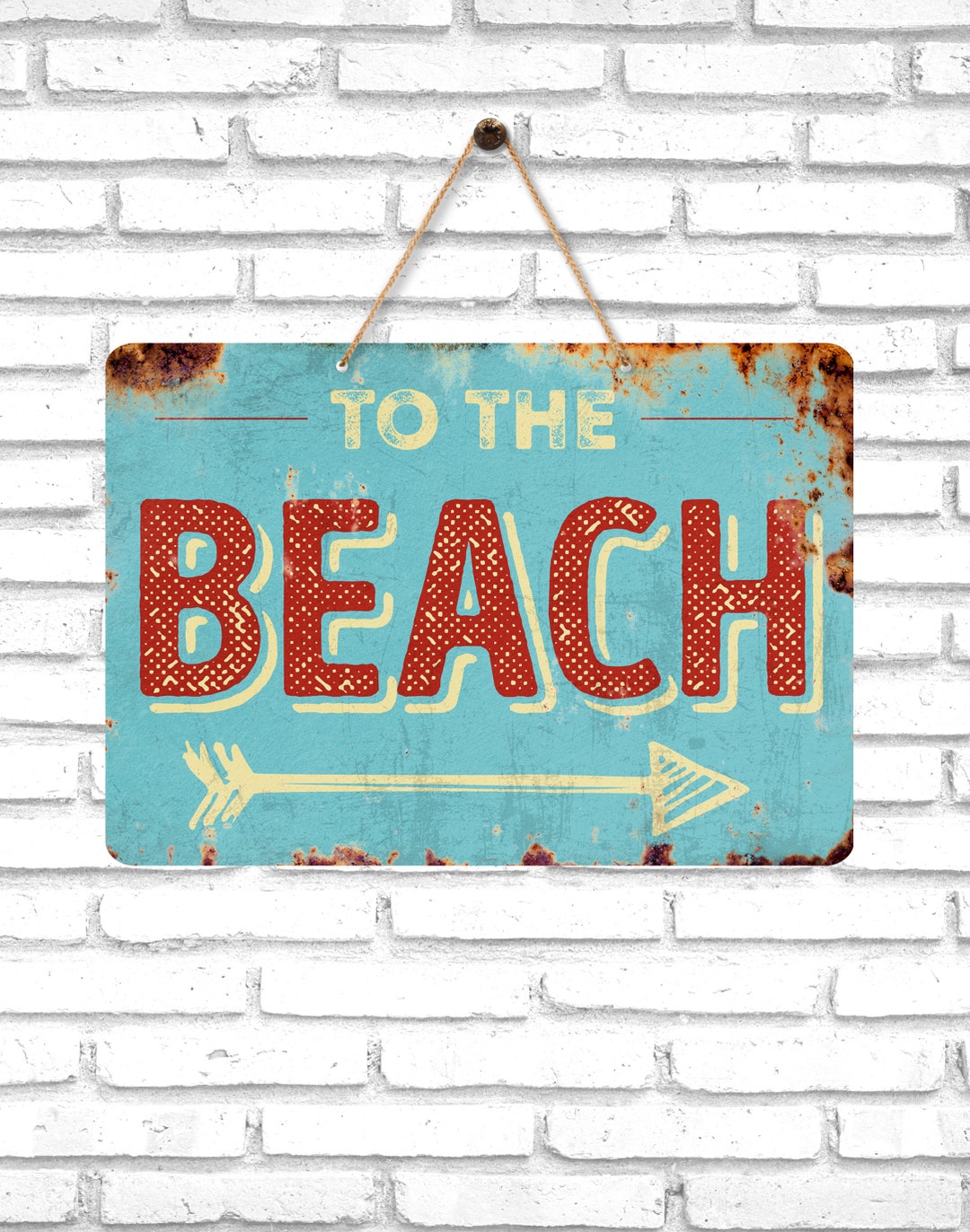 Metal Beach Sign, Vintage Style Rusty Look Printed Plaque - Etsy UK