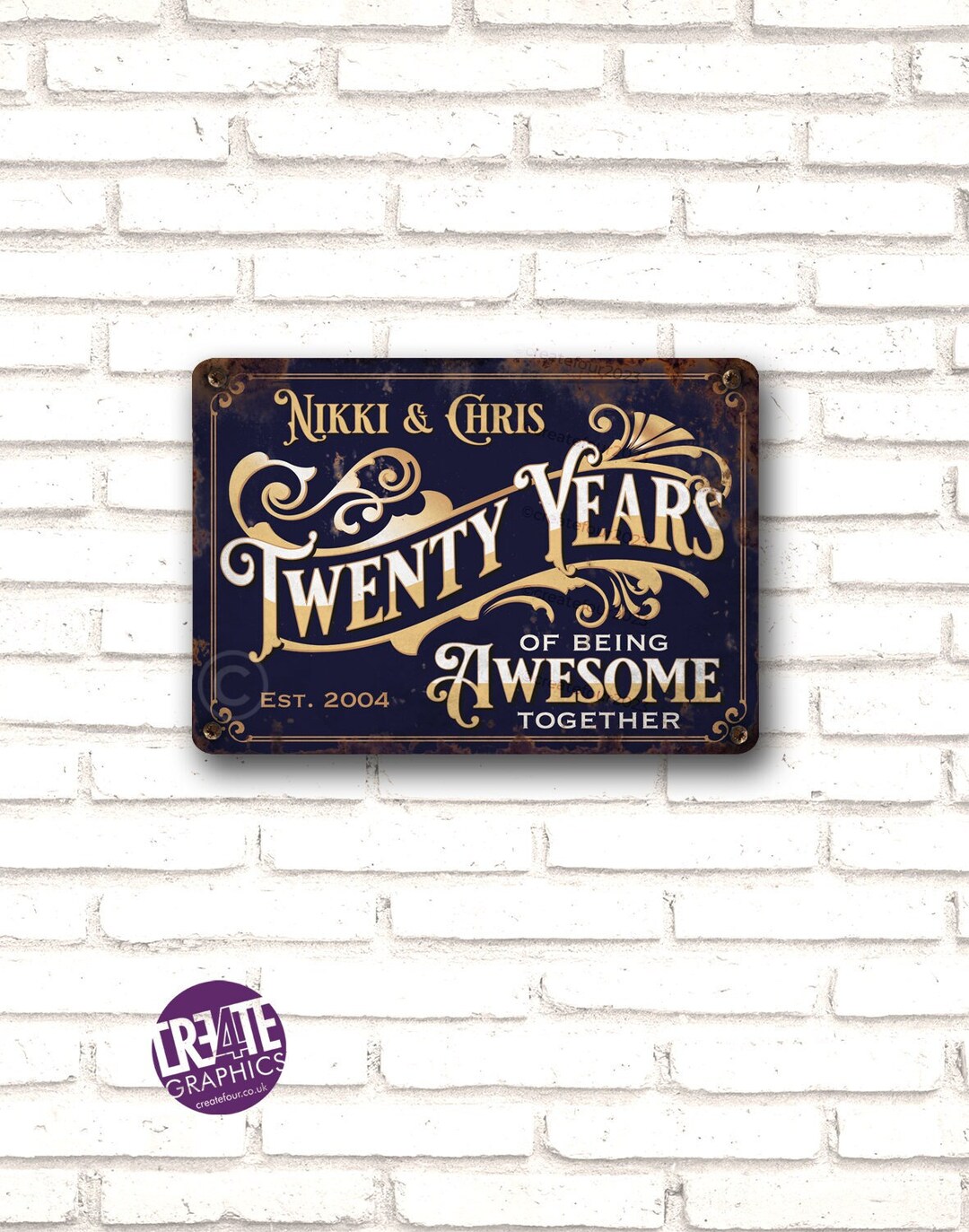 Personalised Anniversary Gift, Twenty Year Anniversary Plaque, Metal ...