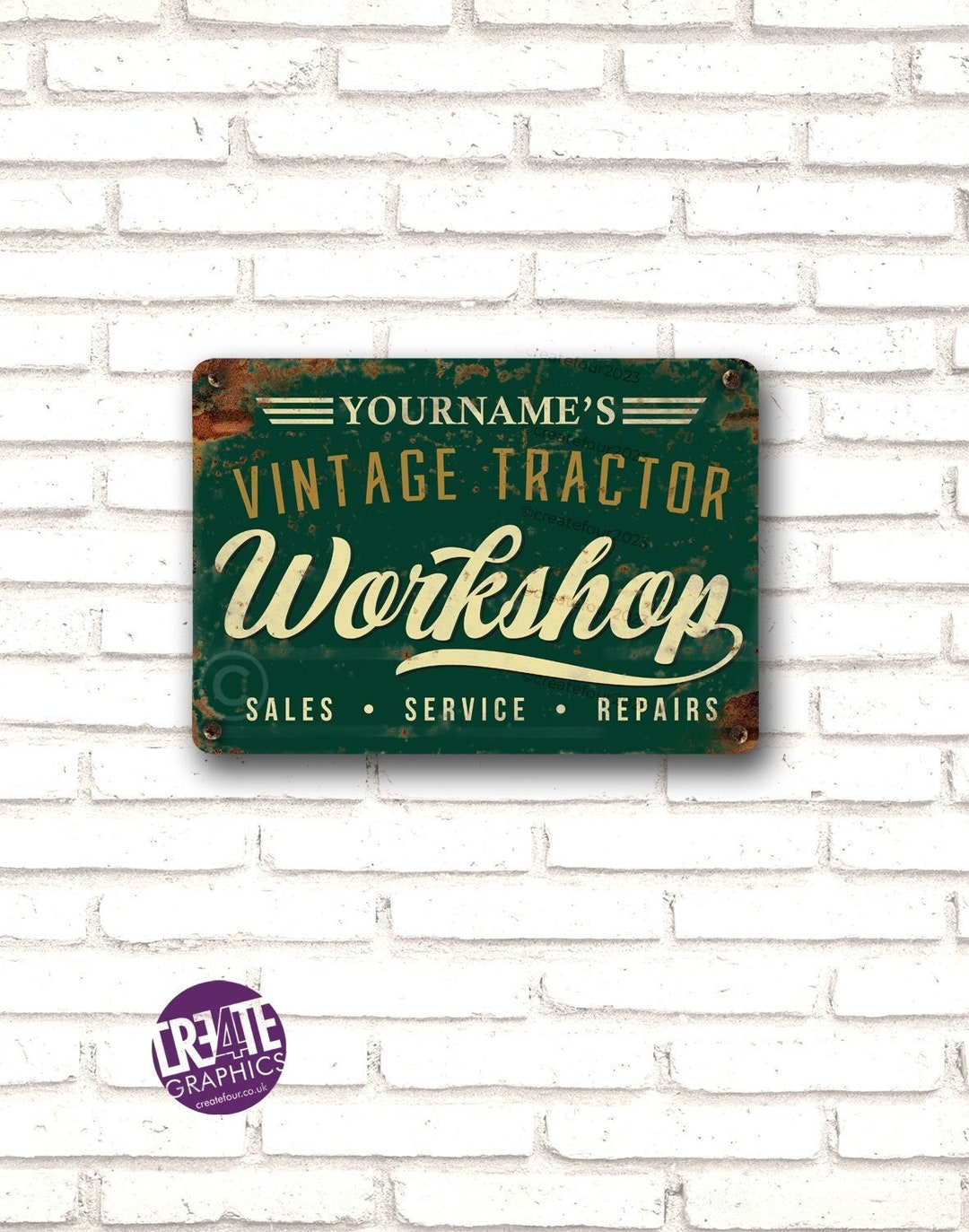 Personalised Vintage Tractor Workshop Metal Signs, Vintage Style Garage ...