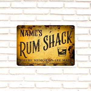 Rum Bar Tin Sign, Personalised Rum Shack Gift, Metal Rusty Look Printed ...