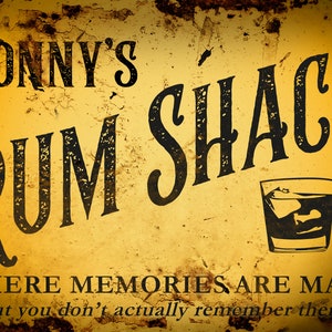 Rum Bar Tin Sign, Personalised Rum Shack Gift, Metal Rusty Look Printed ...