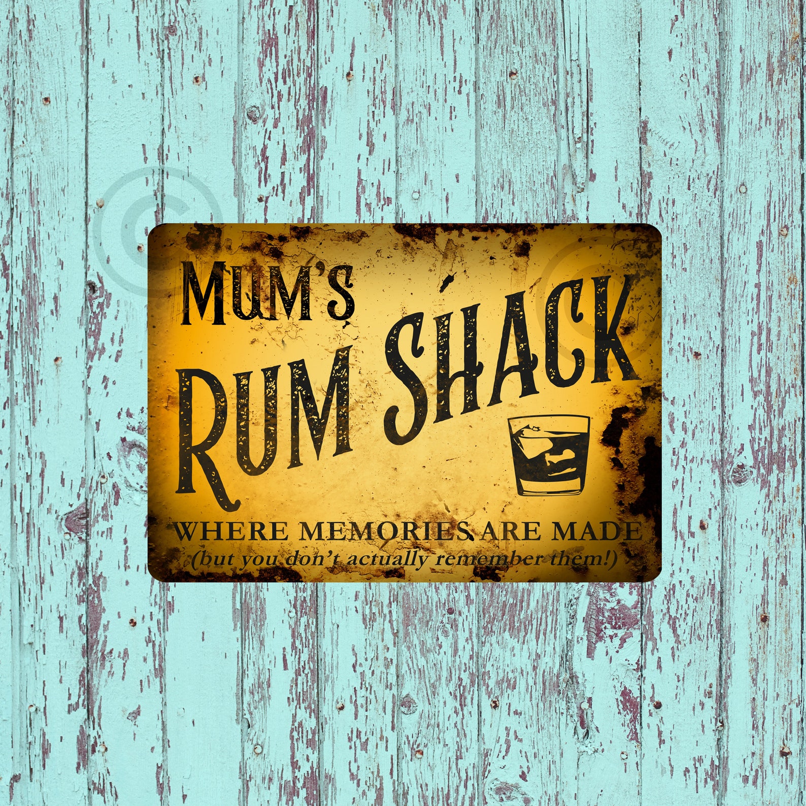 Rum Bar Tin Sign, Personalised Rum Shack Gift, Metal Rusty Look Printed ...