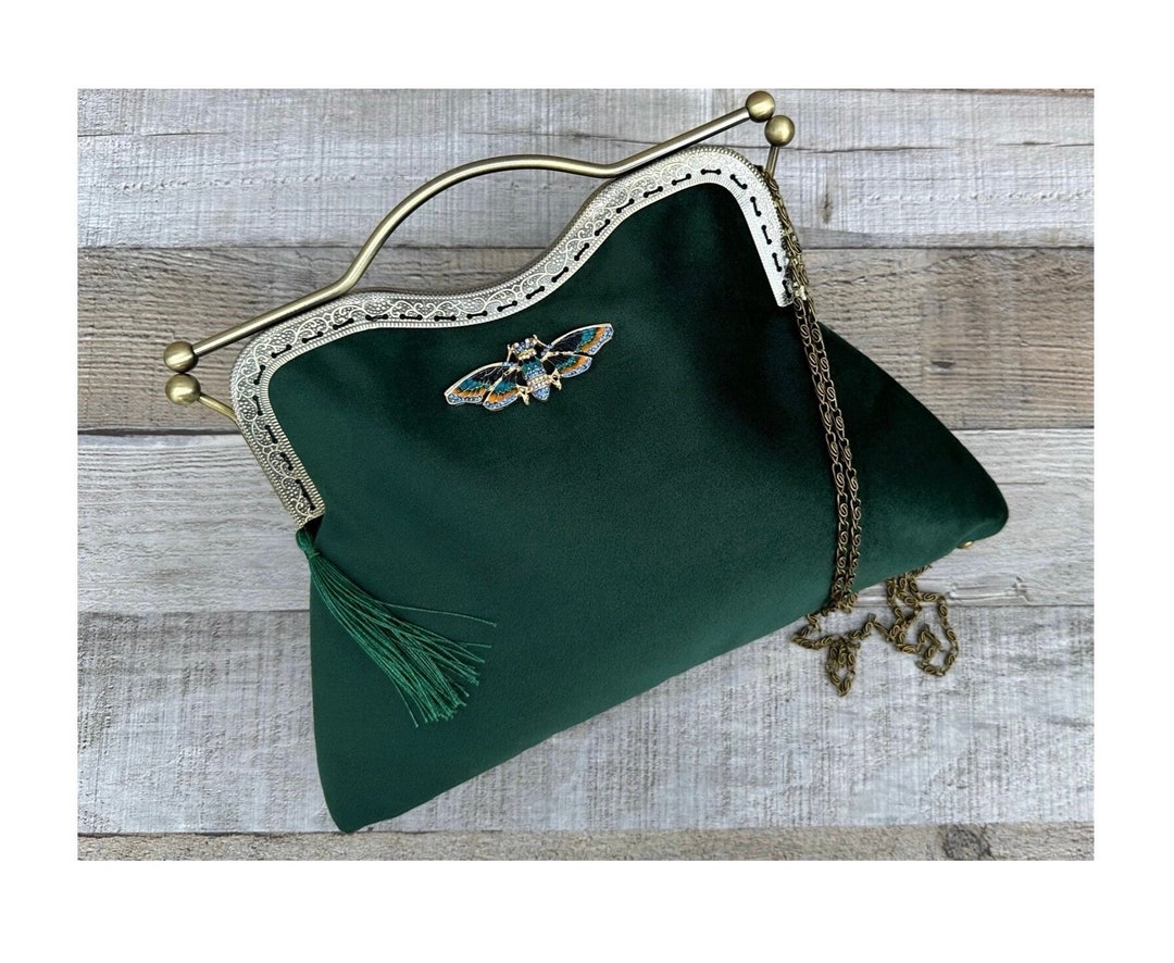 Green Clutch Bag. Green Evening Bag. Victorian Handbag. Evening Bag for ...