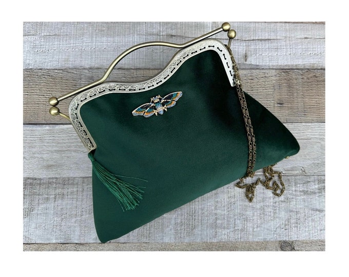 Green Clutch Bag. Green Evening Bag. Victorian Handbag. Evening Bag for ...