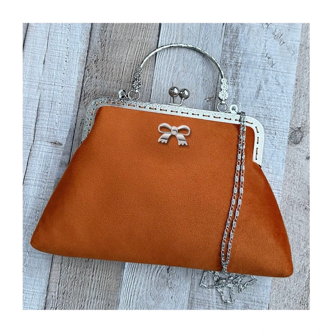 Orange Handbag. Burnt Orange Clutch Bag. Top Handle Bag. Velvet Handbag ...