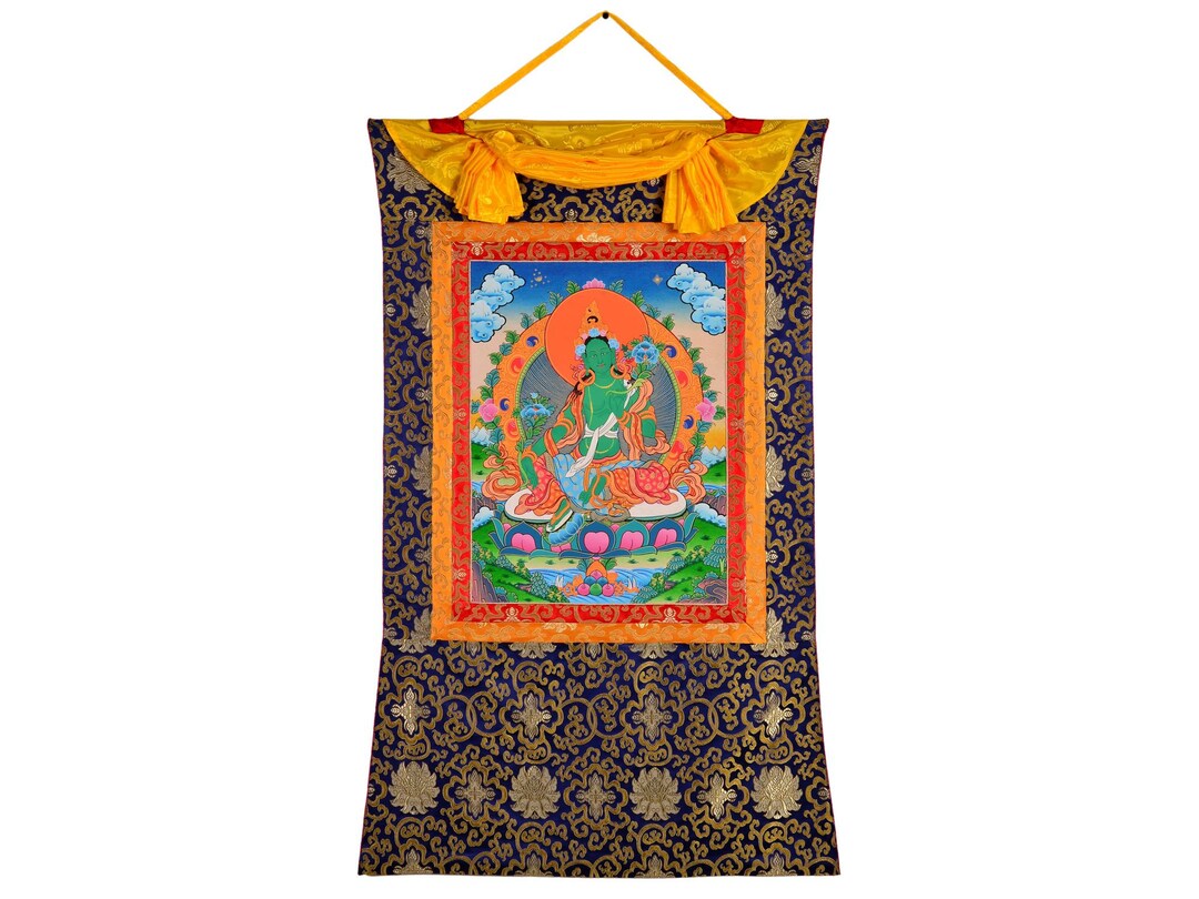Thangka Green Tara green Tara Hand-painted in Tibetan Brocade Frame 112 ...