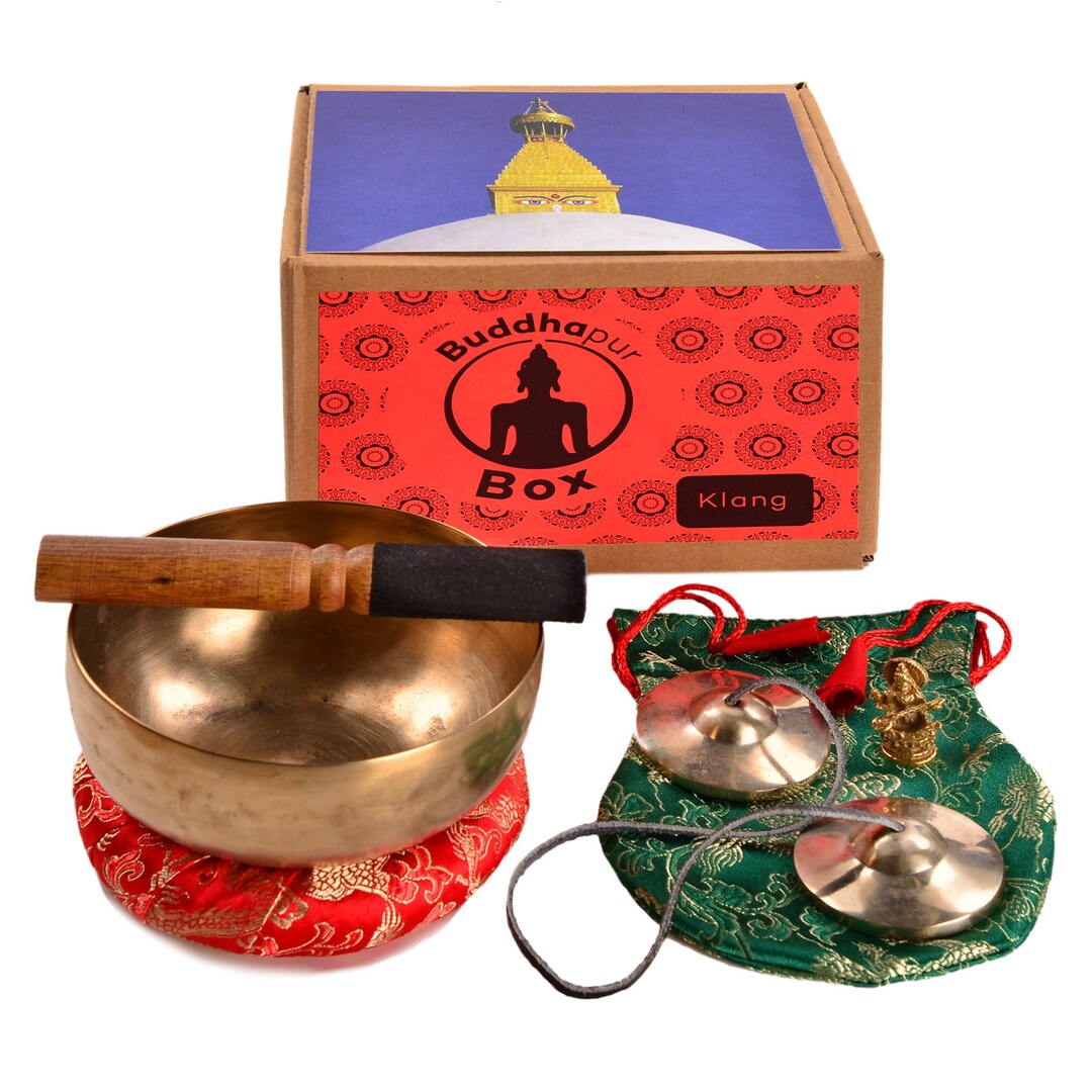 Sound Box: Singing Bowl, Cymbals, Saraswati Buddha Figure, Rubbing ...