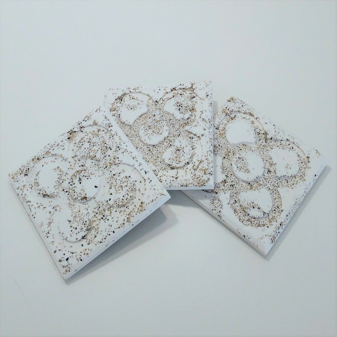 3 Panot Coasters, White With Sand Grains, Barcelona Flower, Weddings ...