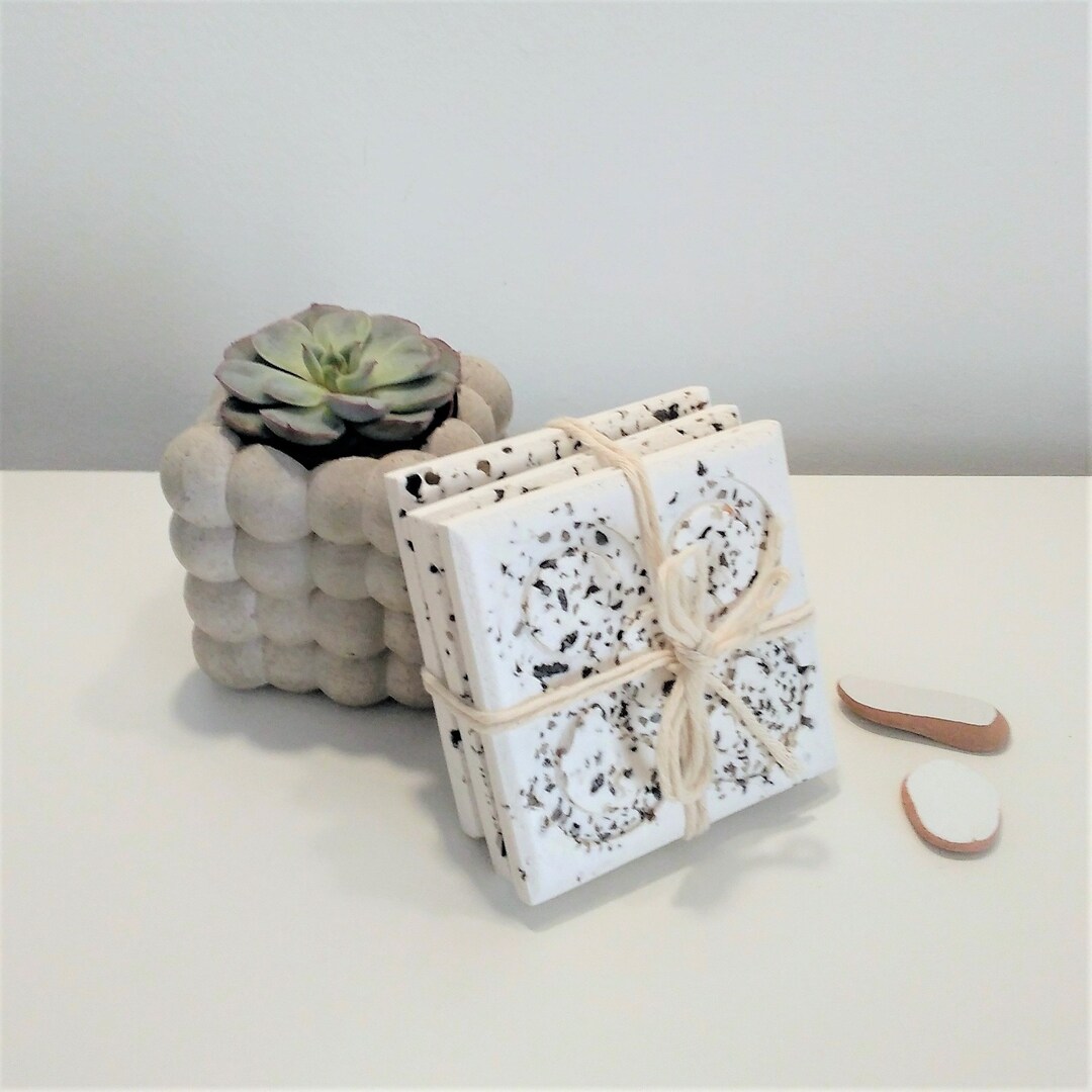 3 Panot Coasters, White With Terrazzo Look, Barcelona Flower, Weddings ...